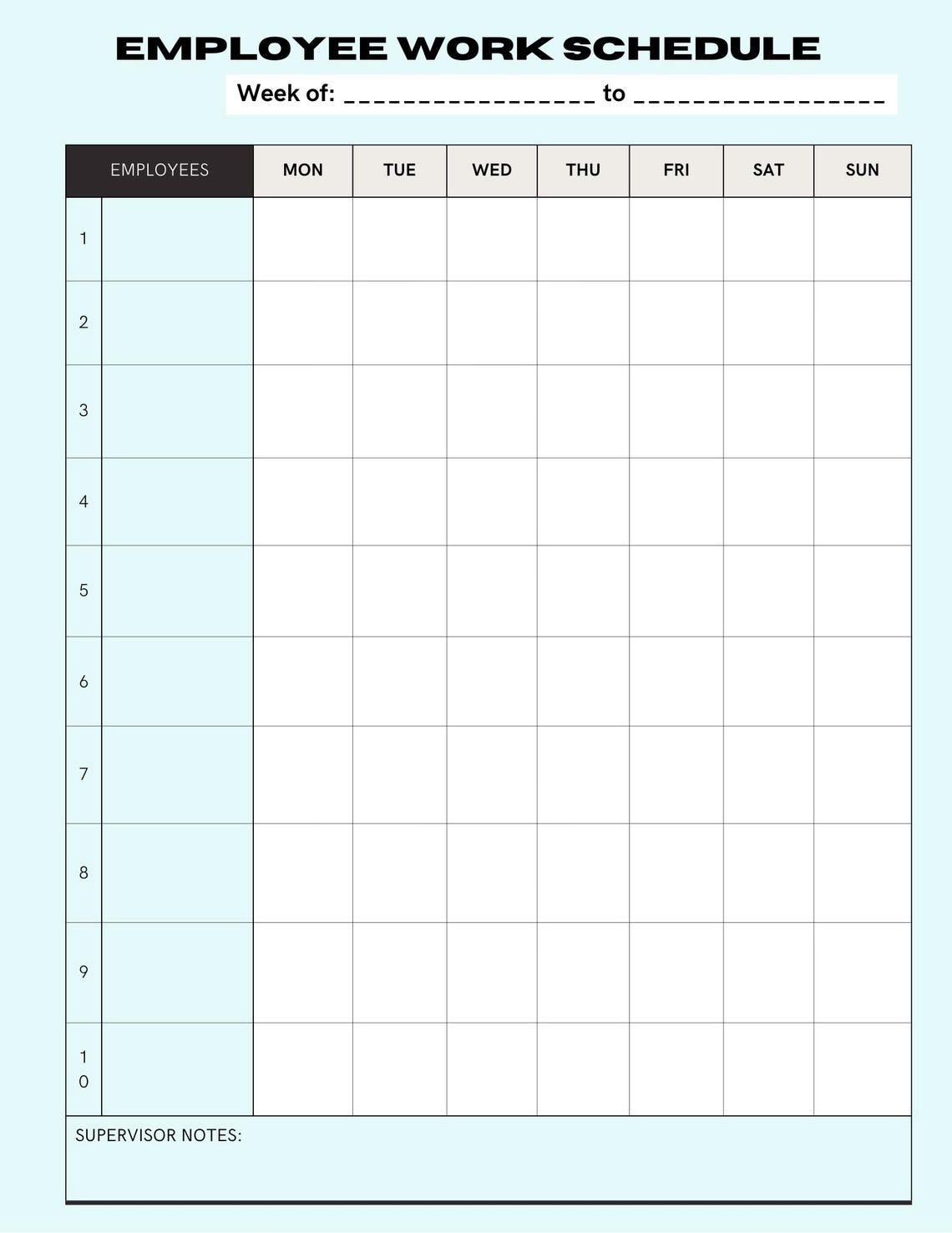 Simple Employee Weekly Work Schedule, Printable Work Week Calendar ...