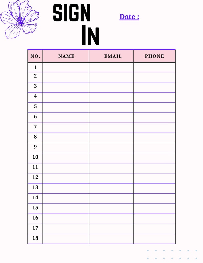 Simple Sign-in Sheet Customer Info Sheet Employee Sign-in - Etsy