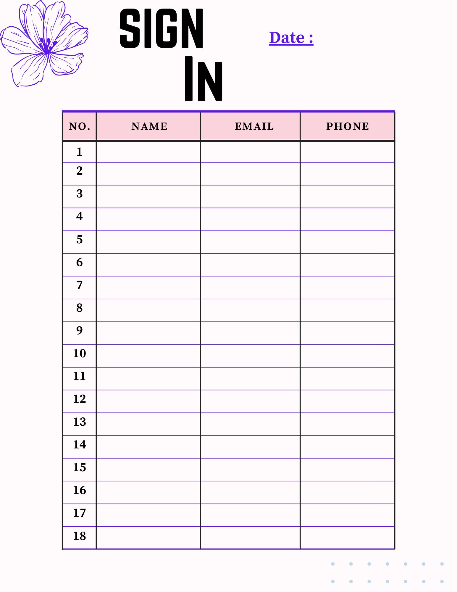 Simple Sign-in Sheet Customer Info Sheet Employee Sign-in - Etsy