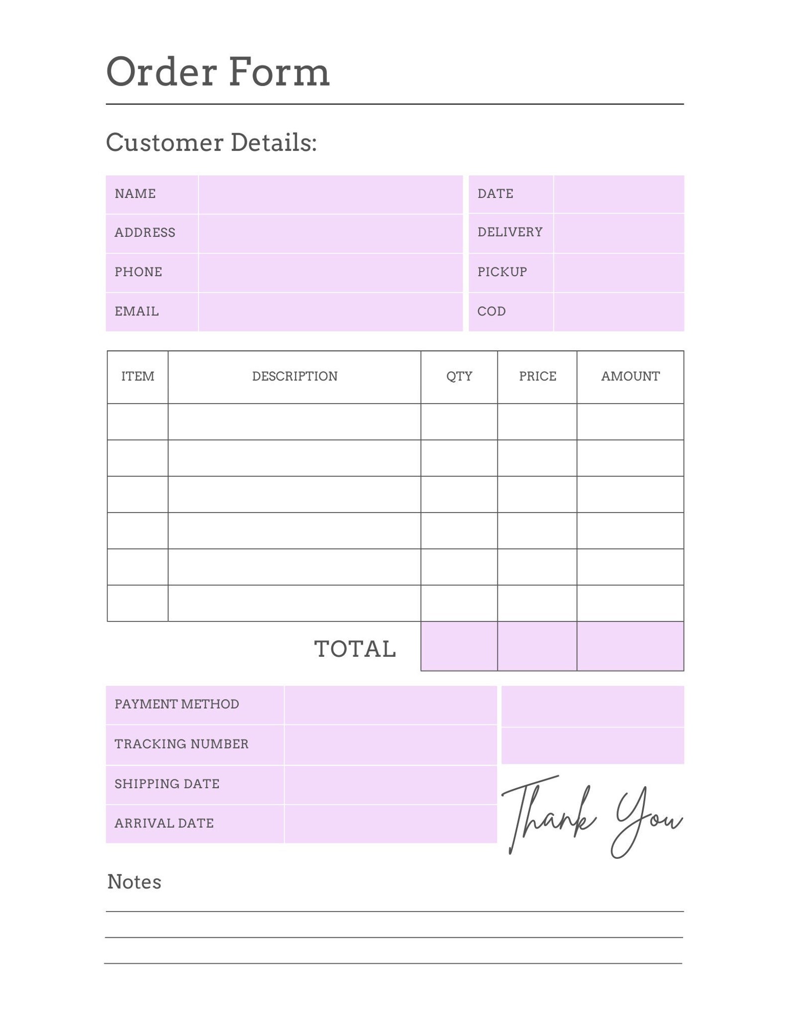 Invoice Template, Business Invoice, Order Form, Instant Download Order ...