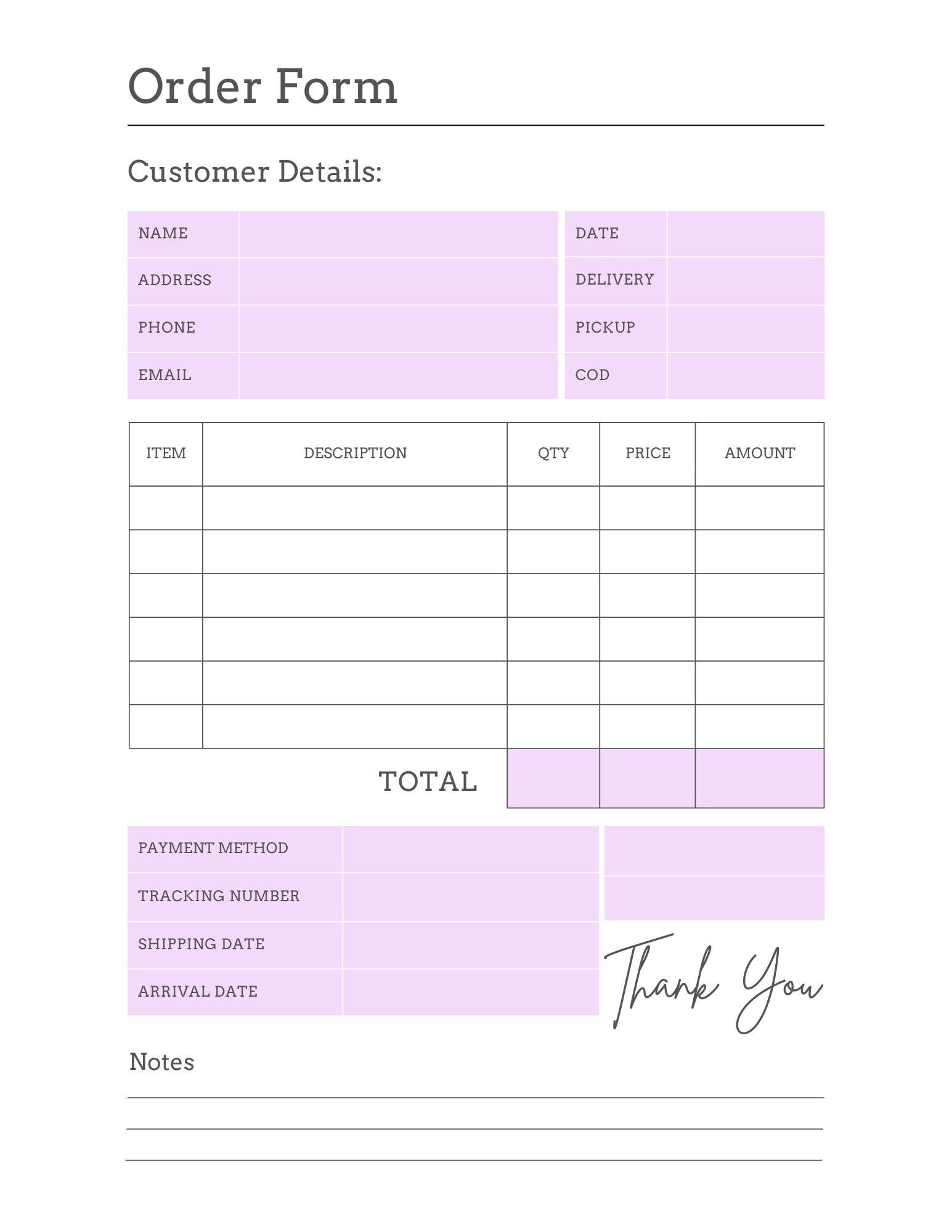 Invoice Template, Business Invoice, Order Form, Instant Download Order ...
