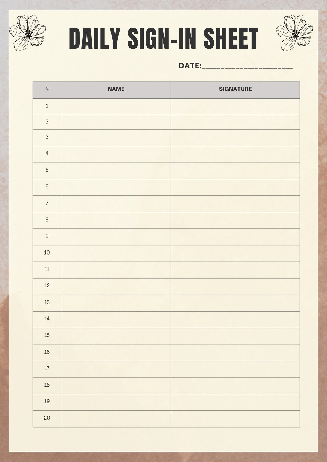 Simple Sign-in Sheet, Customer Info Sheet, Employee Sign-in Sheet, Sign ...