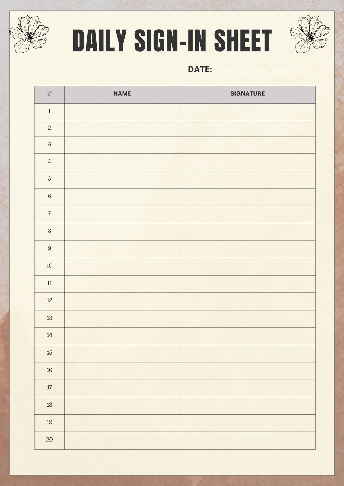 Simple Sign-in Sheet Customer Info Sheet Employee Sign-in - Etsy