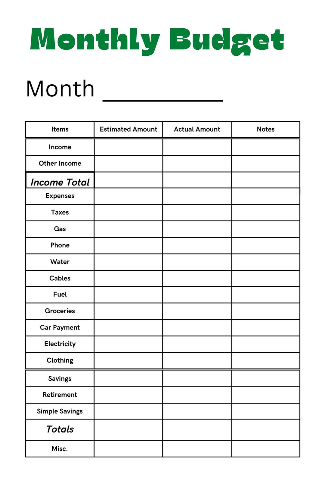 Simple Monthly Budget, Printable Digital Download, Modern Minimalist ...