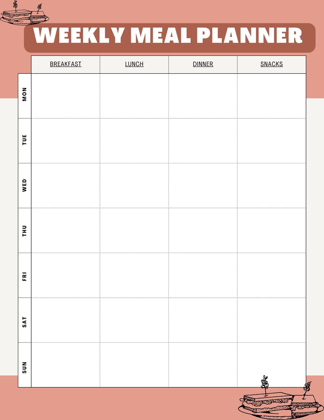 Simple Weekly Meal Planner, Printable Meal Planner, Digital Meal ...