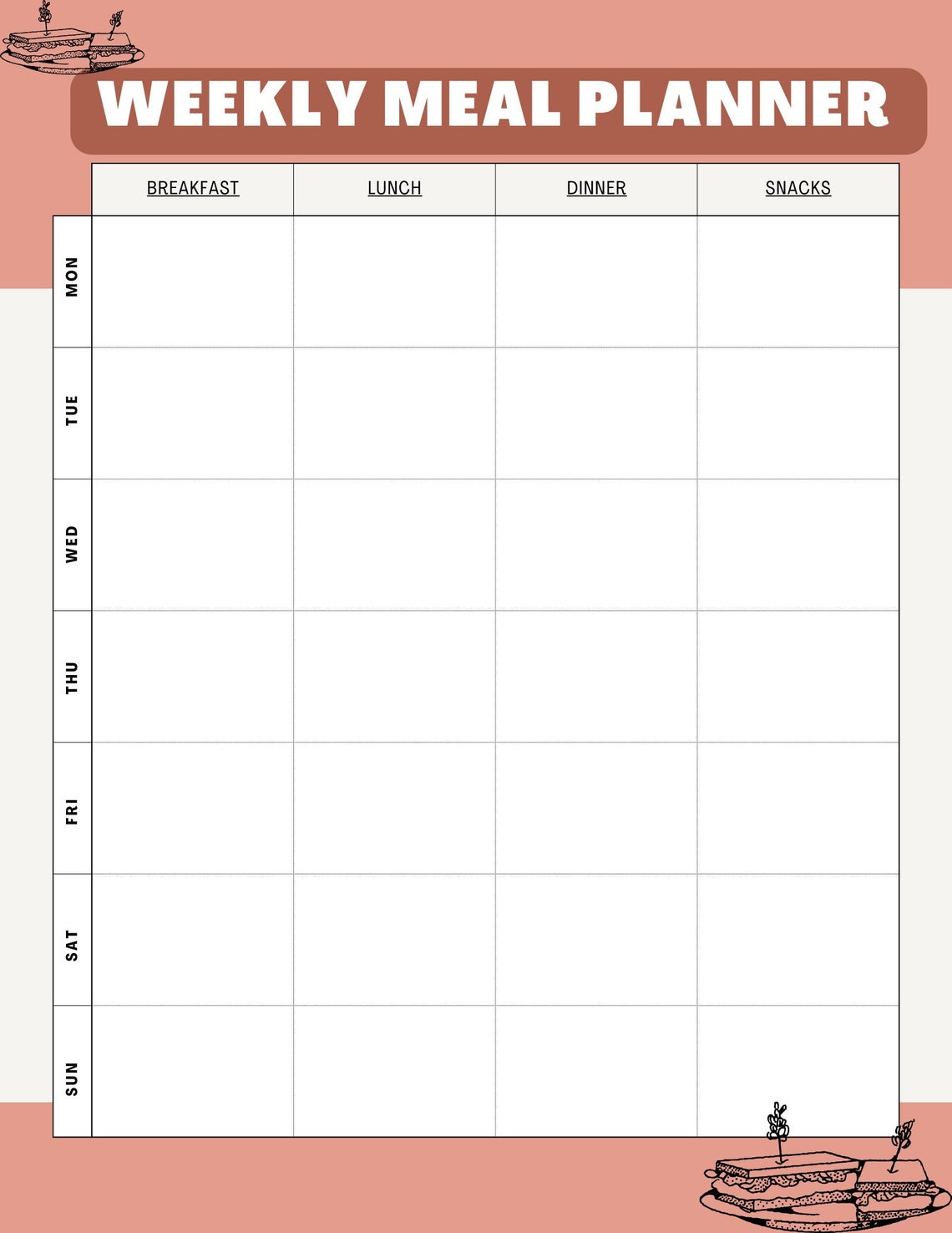 Simple Weekly Meal Planner, Printable Meal Planner, Digital Meal ...
