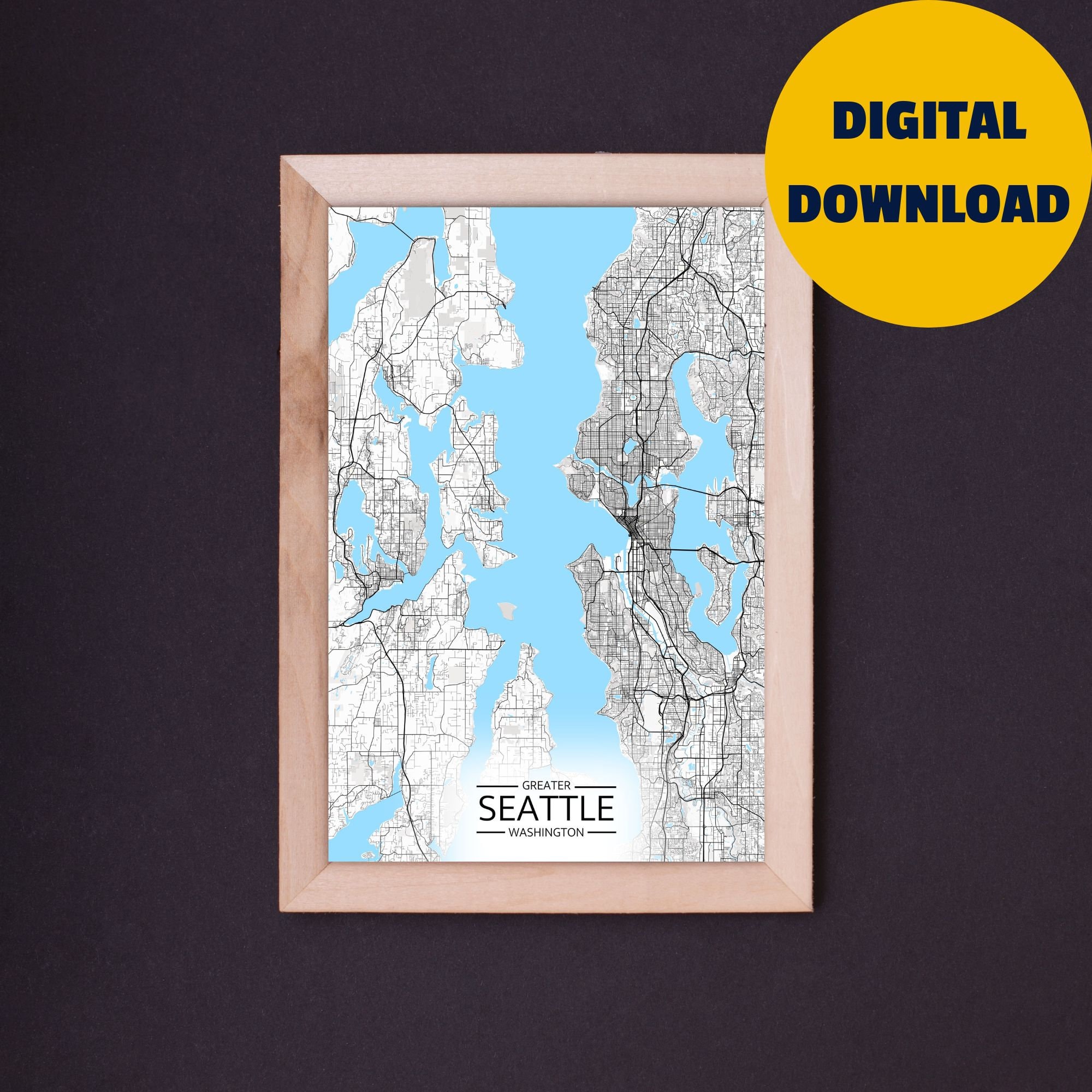 Seattle, Seattle Map, Printable Art Map, Instant Download, Pacific ...