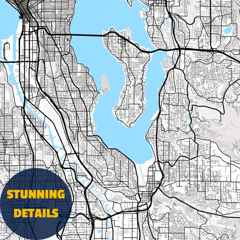 Seattle, Seattle Map, Printable Art Map, Instant Download, Pacific ...