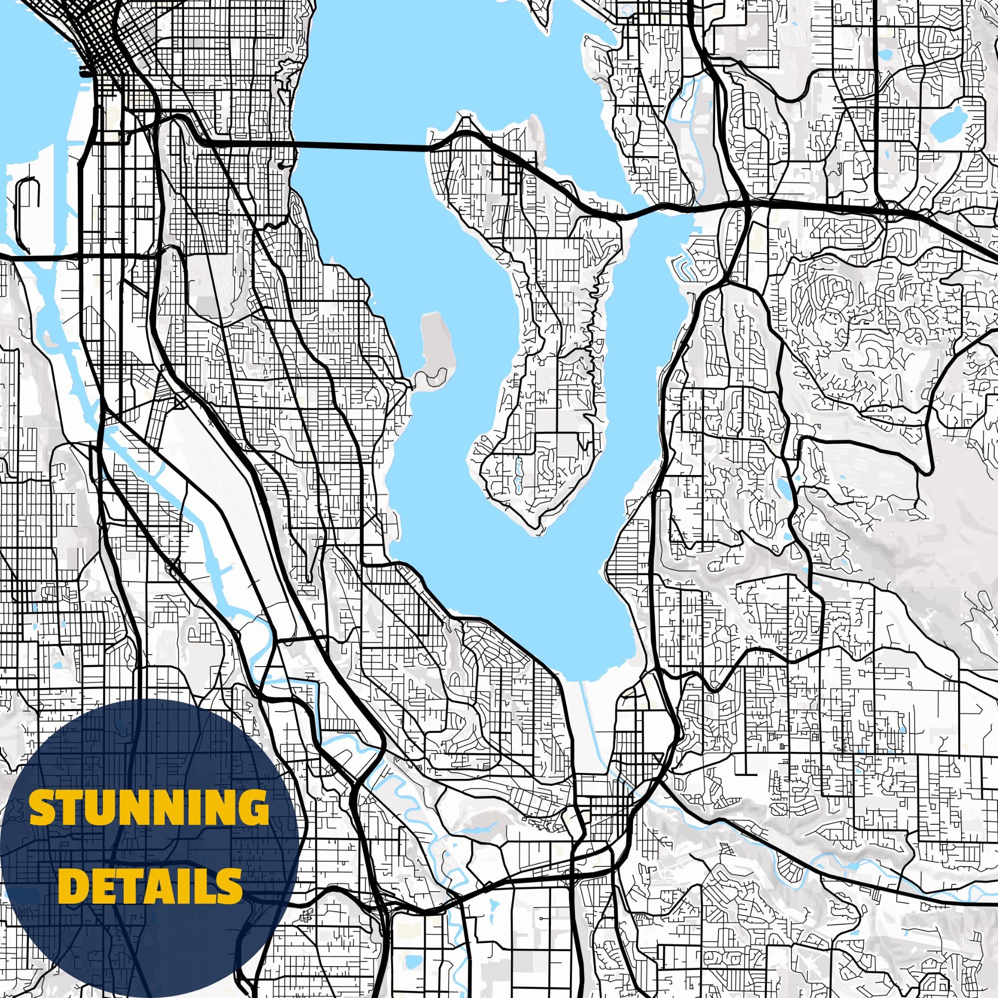 Seattle, Seattle Map, Printable Art Map, Instant Download, Pacific ...