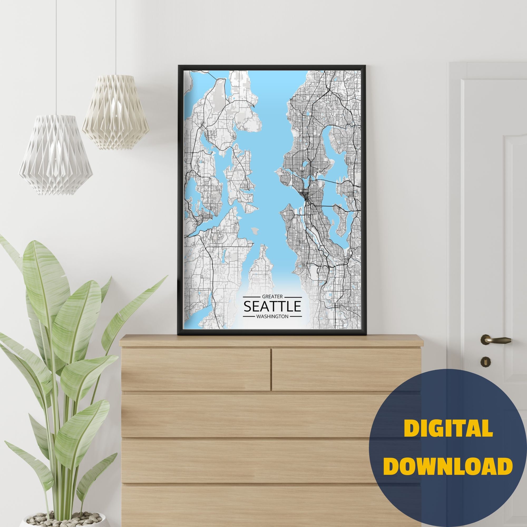 Seattle, Seattle Map, Printable Art Map, Instant Download, Pacific ...