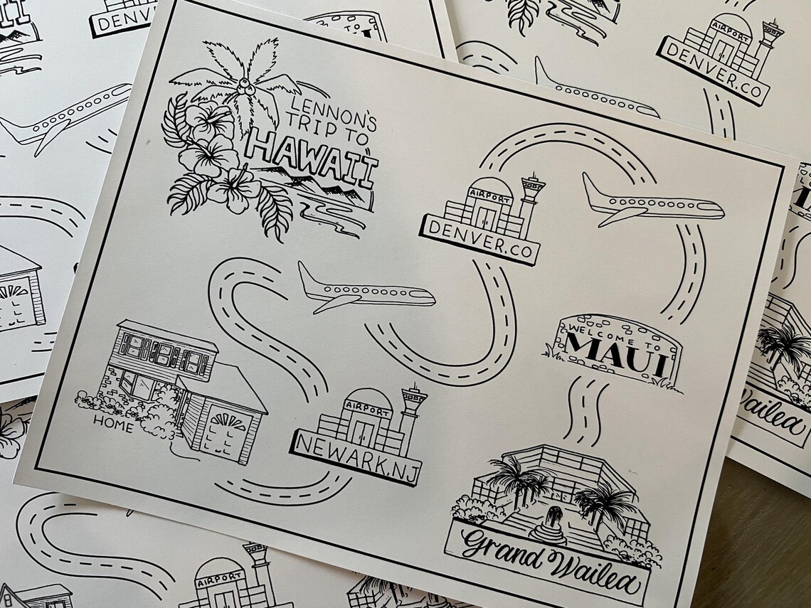 3 TRAVEL STOPS Personalized, Hand Drawn Roadmaps for Kids for Quick ...