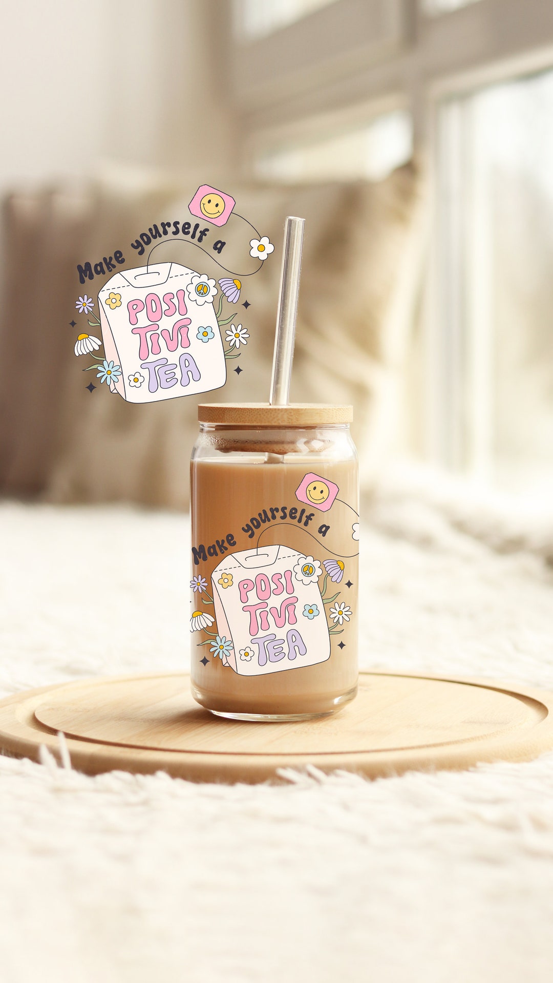 Positive Tea Glazs Cup Positive Gift Set for Friend Motivational Glass ...