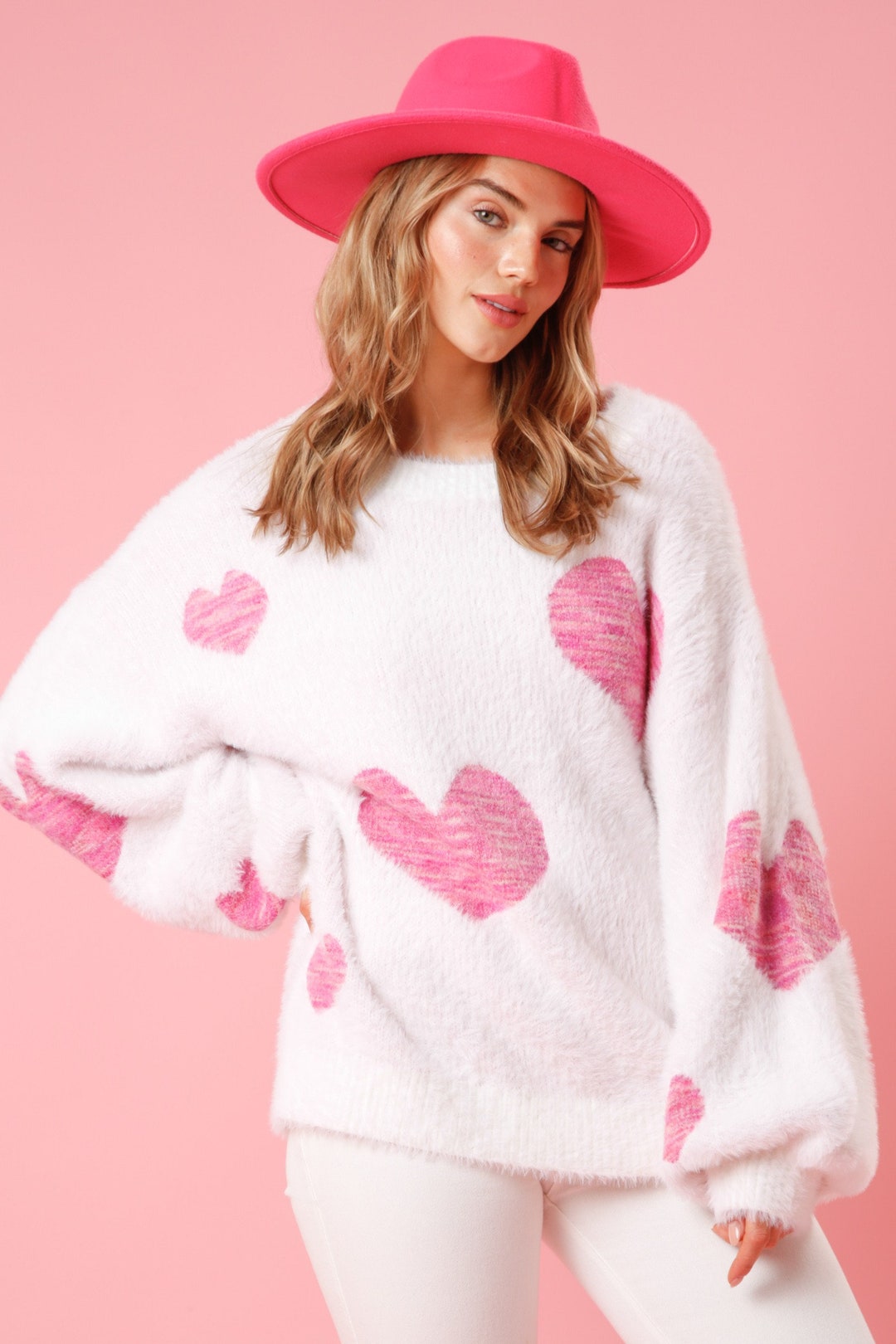 Valentine Heart Pattern Pullover Sweatshirt, Women's Valentines Day ...