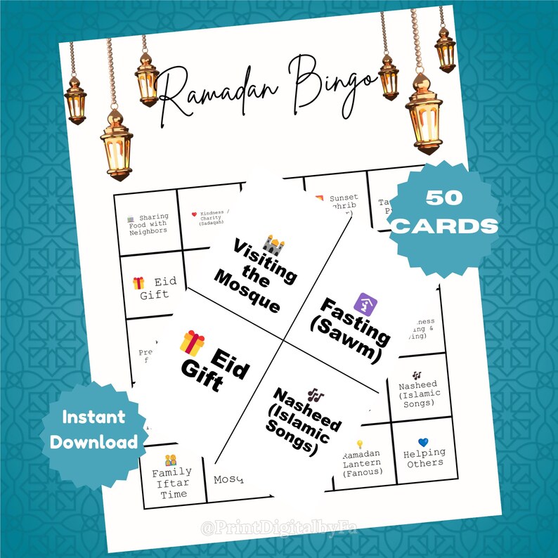 Ramadan Bingo Printable | Islamic Game for Kids Adults | Eid Party ...