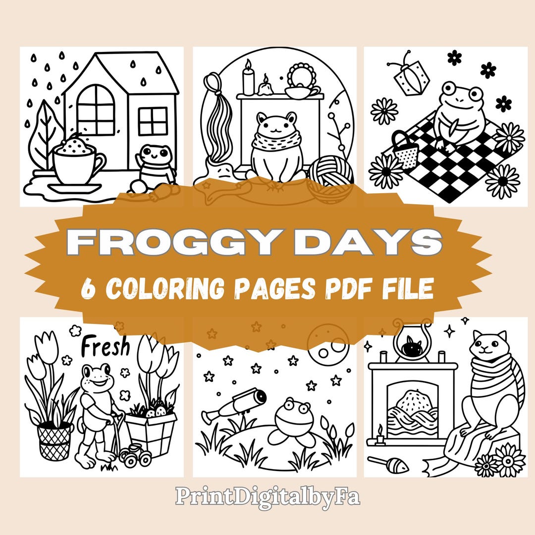 6 Froggy Days Coloring Pages PDF | Cute Kawaii Frog Coloring Book ...
