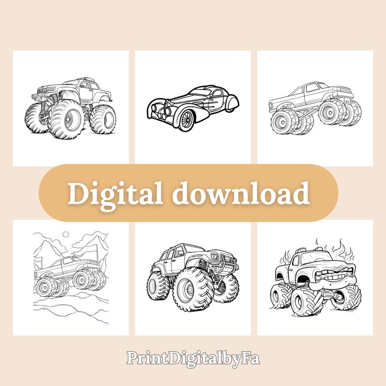 6 Monster Truck Coloring Pages for Kids & Adults - Printable PDF ...