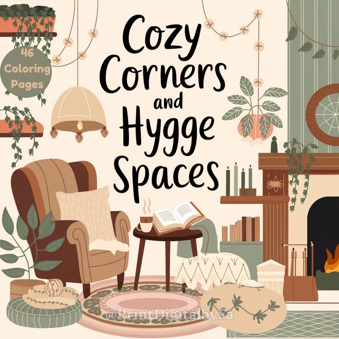 46 Cozy Corners | Hygge Spaces Coloring Pages | Digital Download ...