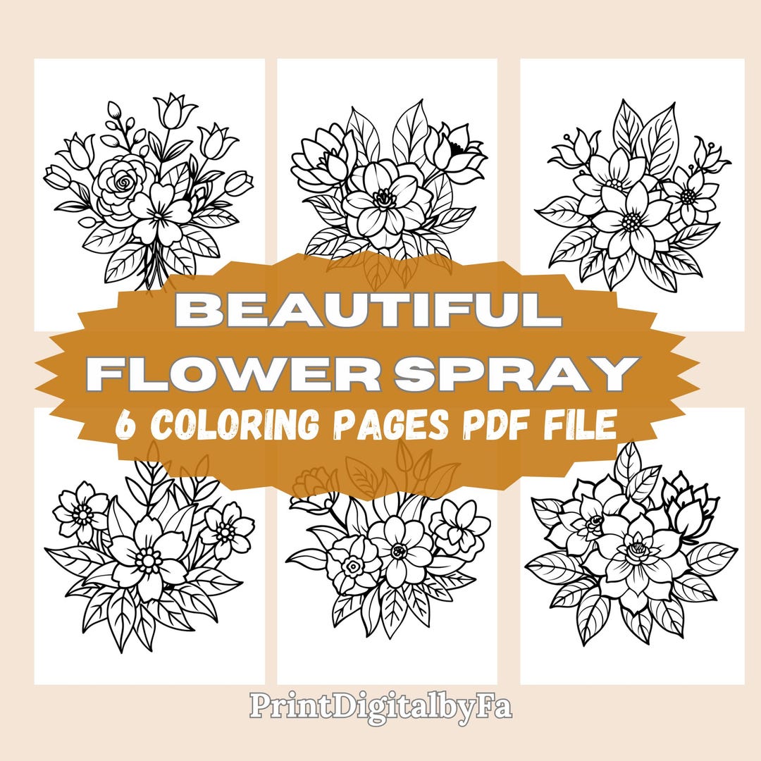 Floral Spray Coloring Page | Printable Flower Outline PDF | Digital ...