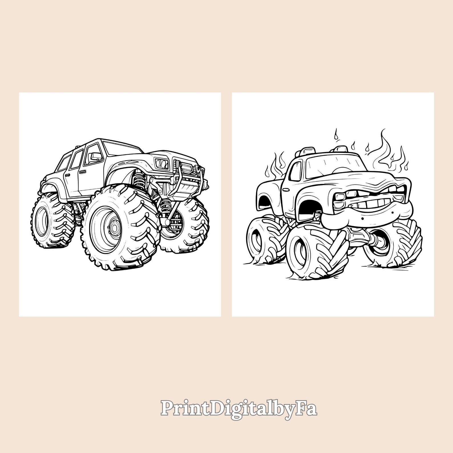 6 Monster Truck Coloring Pages for Kids & Adults - Printable PDF ...
