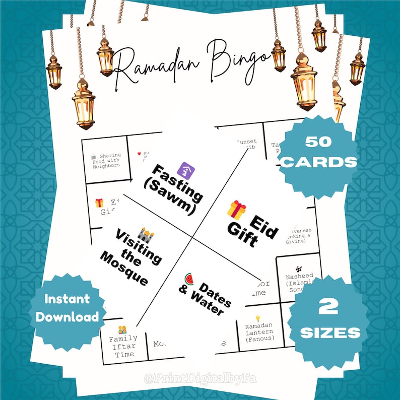 Ramadan Bingo Printable | Islamic Game for Kids Adults | Eid Party ...