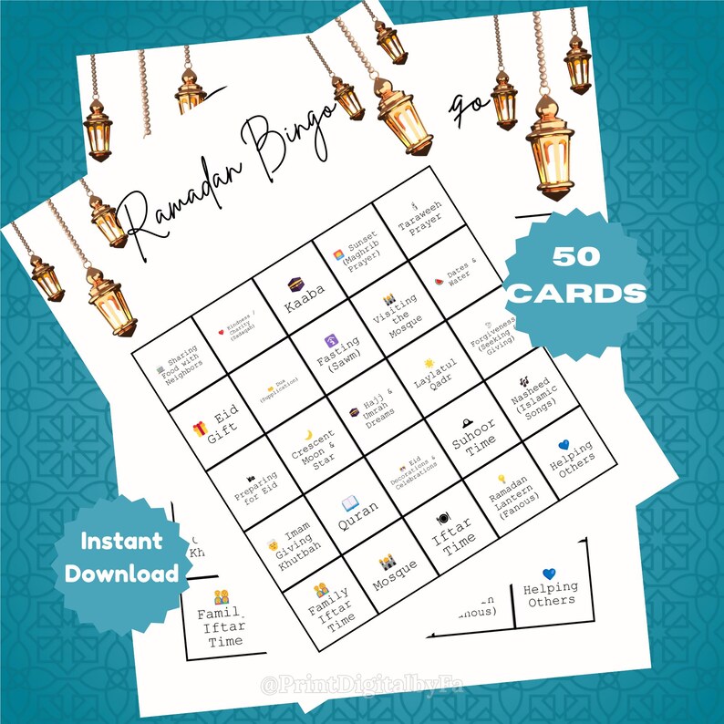 Ramadan Bingo Printable | Islamic Game for Kids Adults | Eid Party ...
