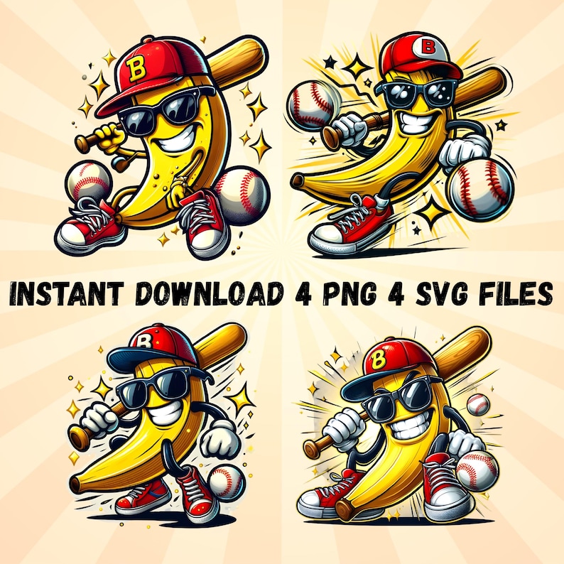 Let's Go Bananas Baseball PNG SVG | Funny Banana Mascot Sublimation ...