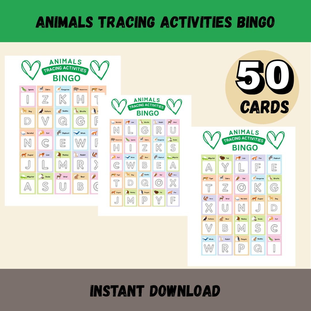 Animals ABC Tracing Bingo Game | Printable Alphabet Activity for ...