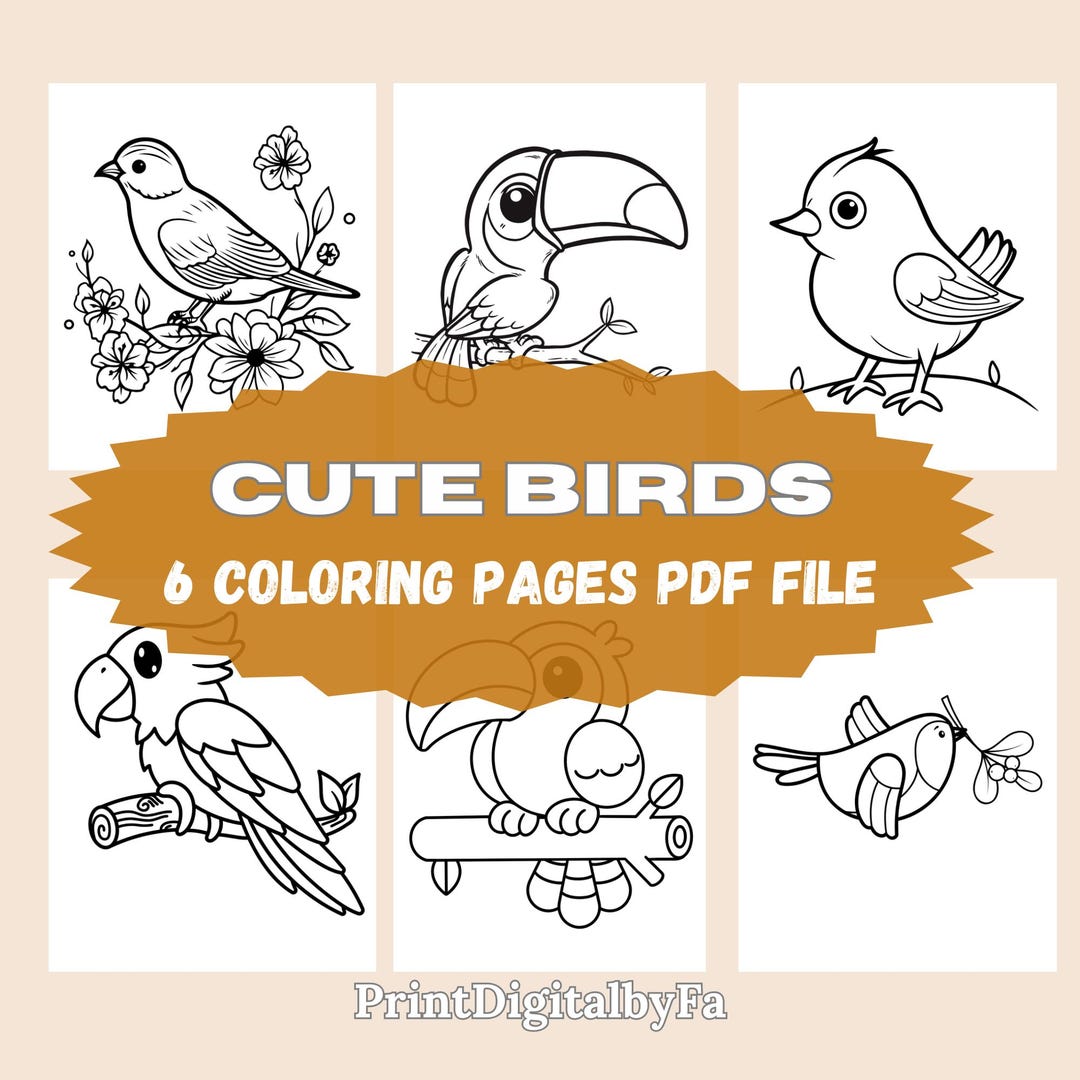 Cute Bird Coloring Pages Bundle – 6 Printable PDF Sheets With Parrot ...