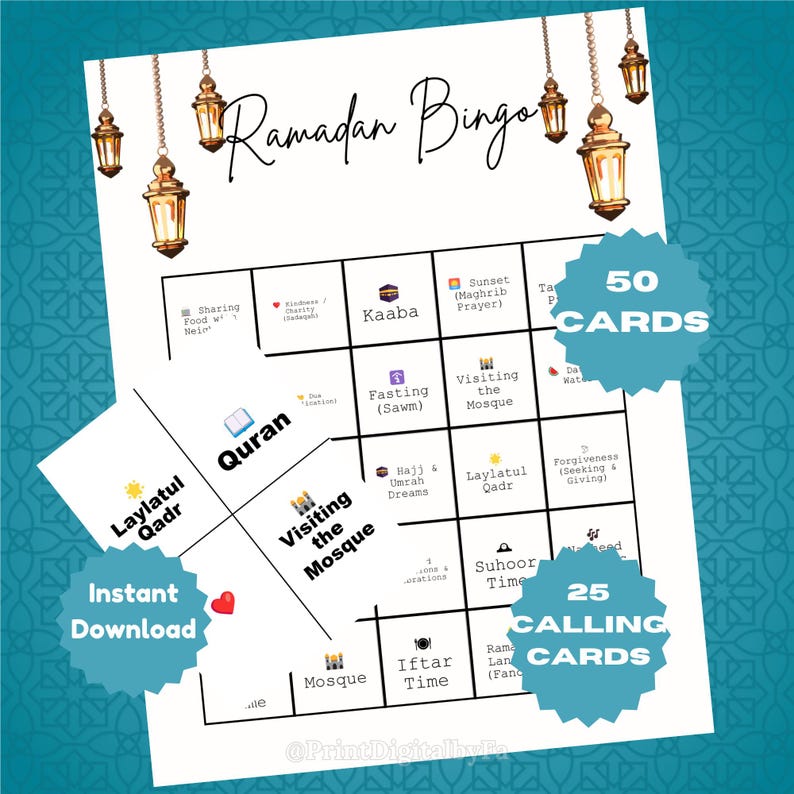 Ramadan Bingo Printable | Islamic Game for Kids Adults | Eid Party ...
