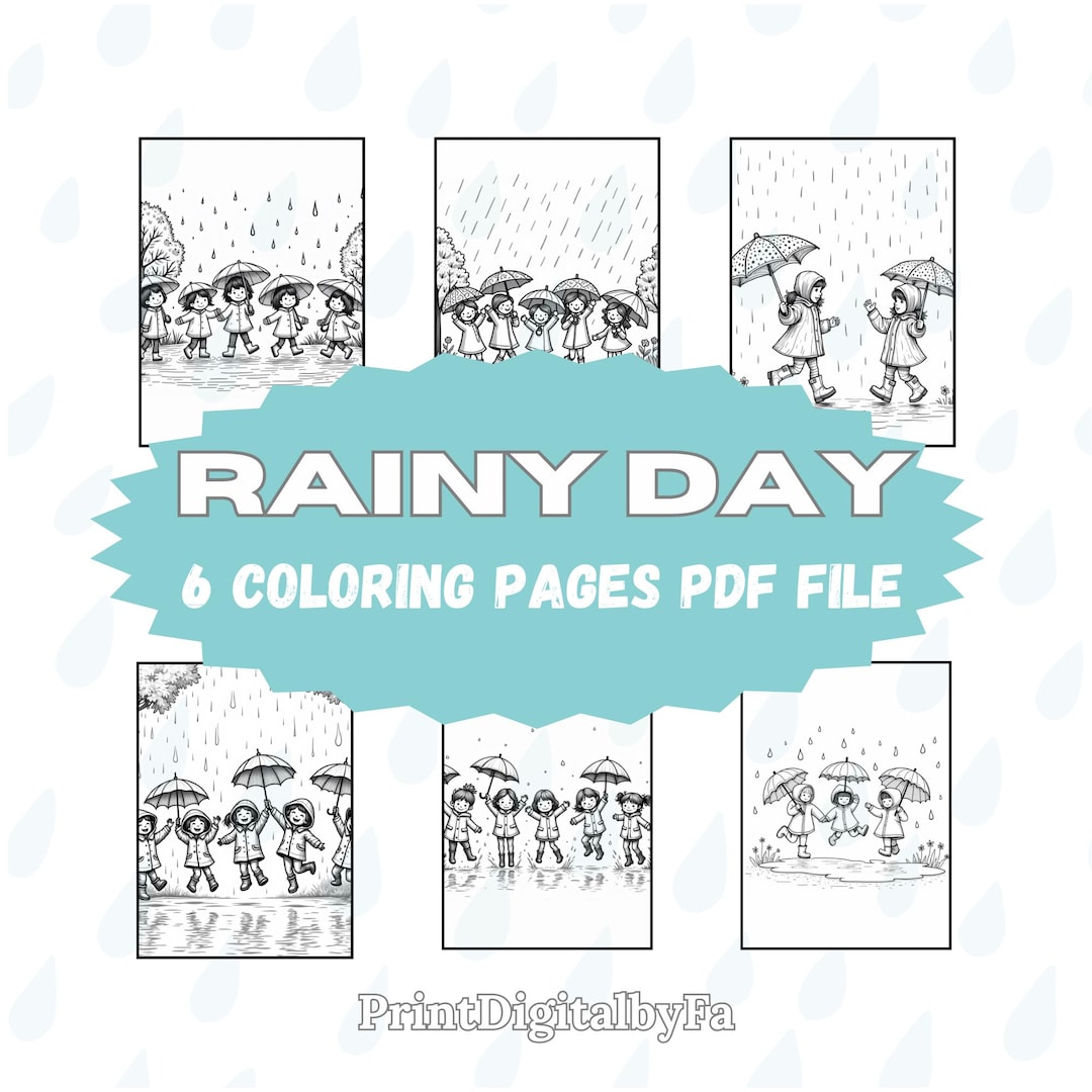 Rainy Day Fun Coloring Page - Kids Jumping in Puddles With Umbrellas ...