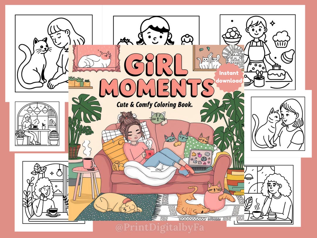 Girls' Moments Coloring Book | Cute, Cozy & Relaxing Digital Coloring ...