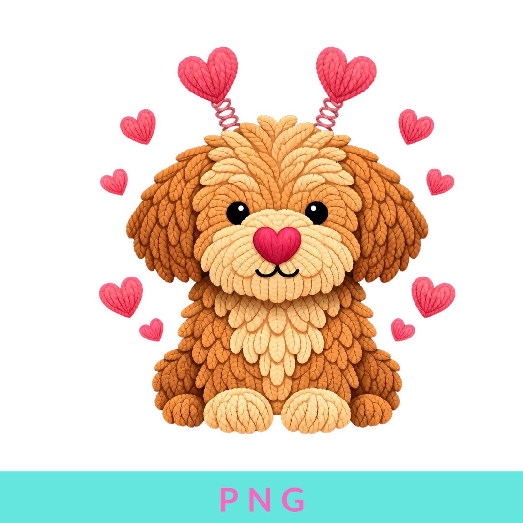 Dog Valentines Day Goldendoodle PNG, Dog Heart Faux Yarn Png ...