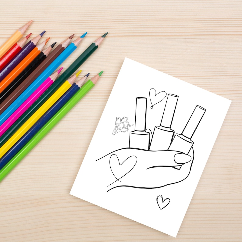 Nails Coloring Pages – Girls Coloring Sheets, Cosmetics Coloring Book ...