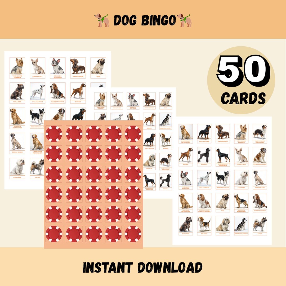Dog Bingo Game: Puppy Party, Family Fun (instant PDF) - Etsy