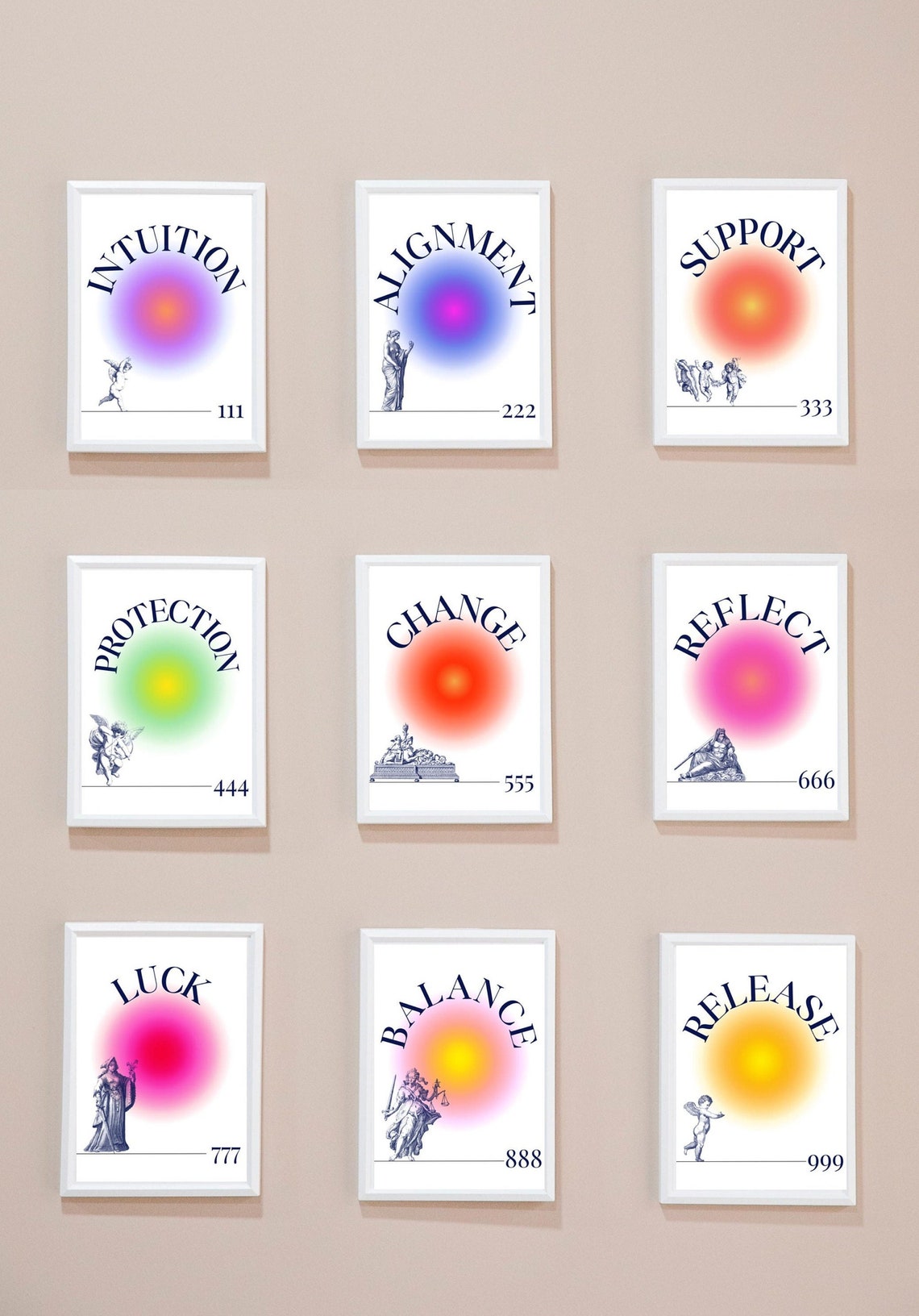 Angel Number Posters, Set of 9, Digital Download Printable Wall Art ...