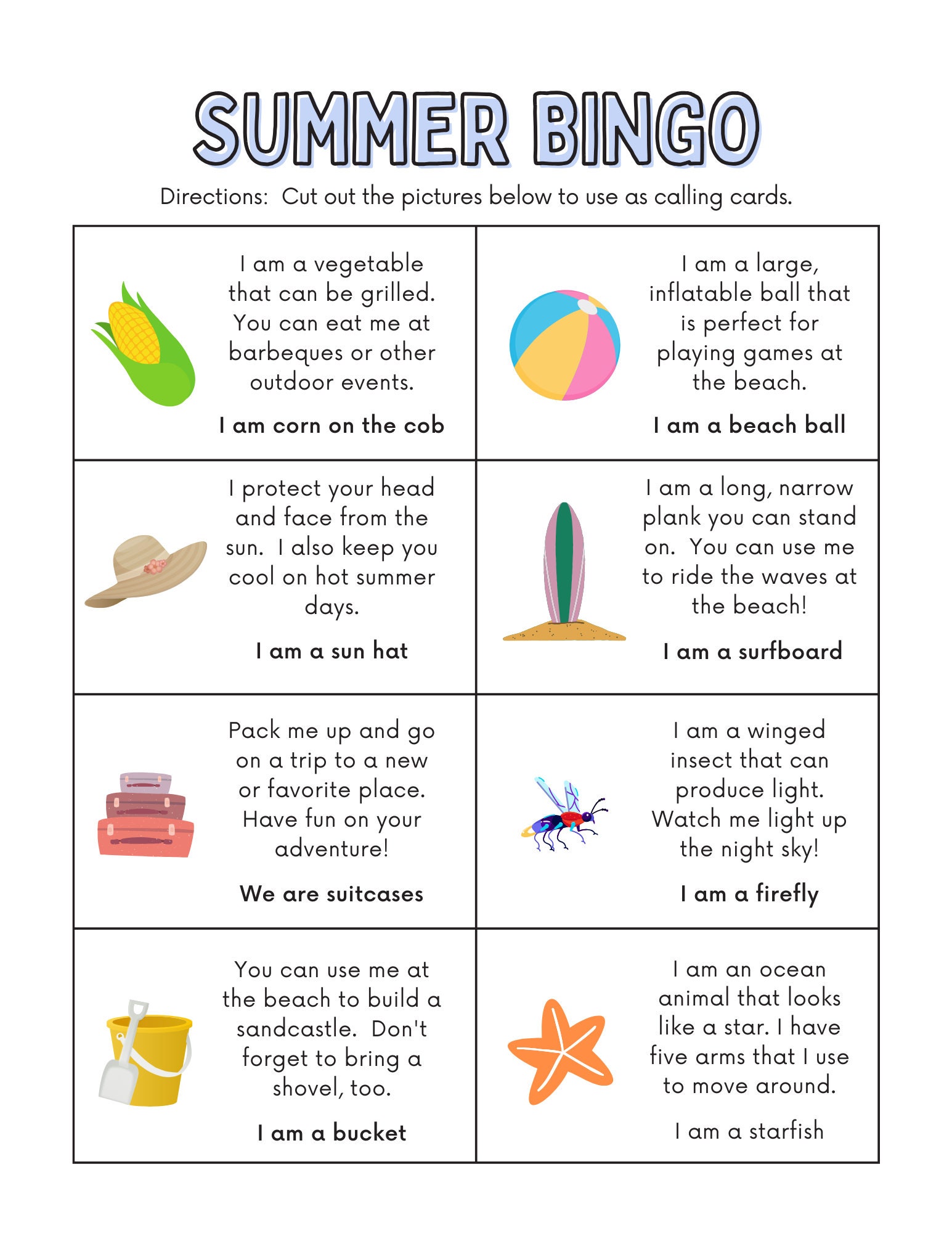 Fun Bingo ,school ,games, Summer Games , Educational Worksheet - Etsy