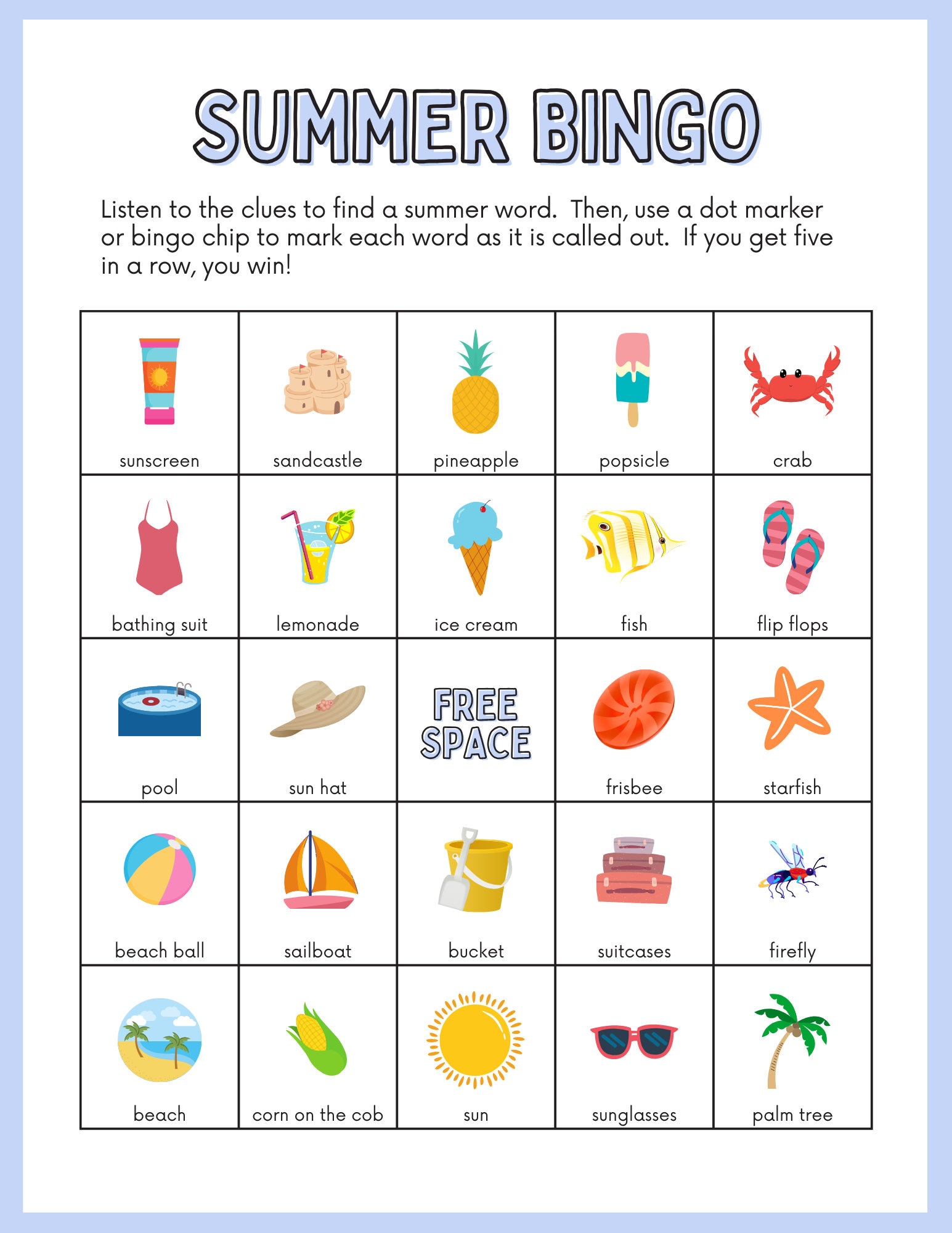 Fun Bingo ,school ,games, Summer Games , Educational Worksheet - Etsy