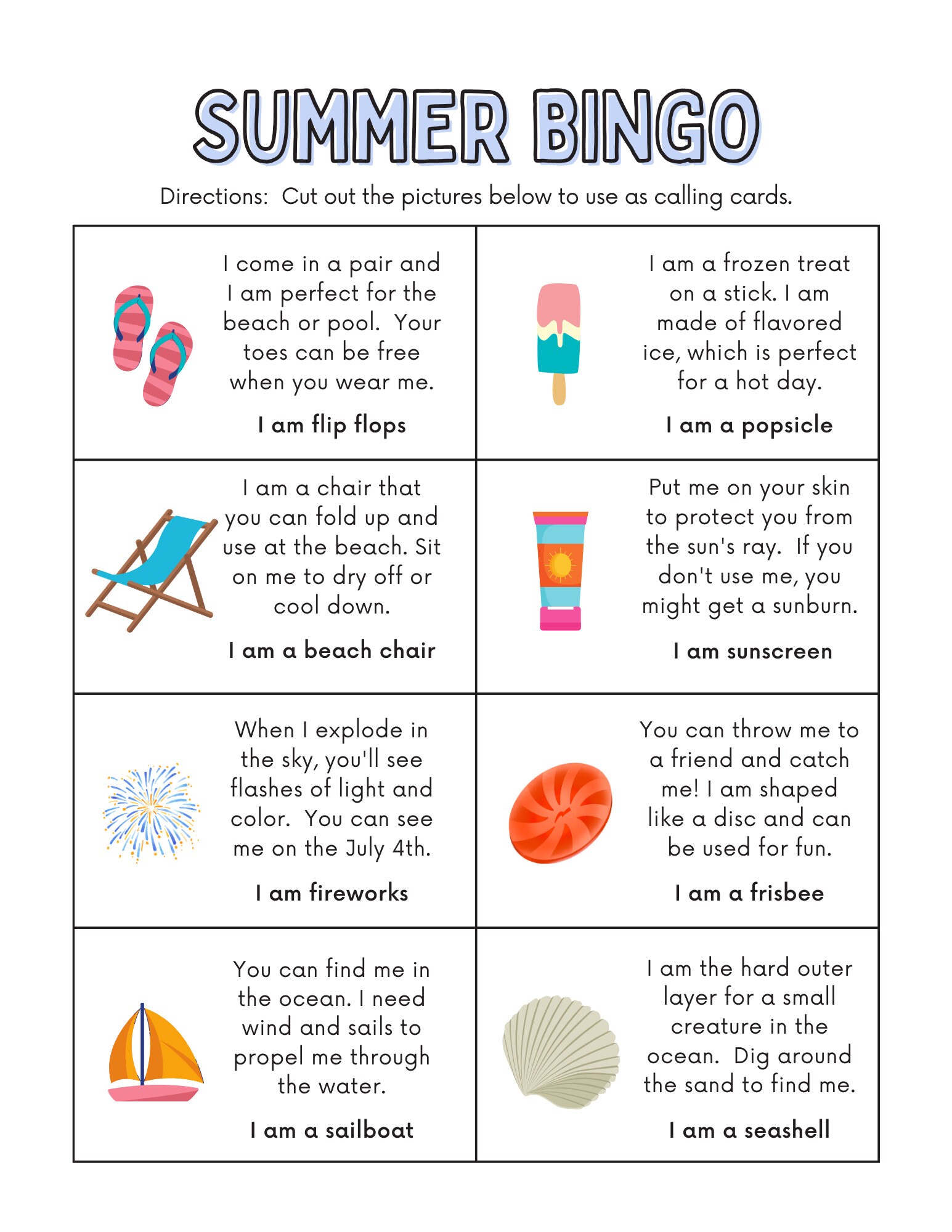 Fun Bingo ,school ,games, Summer Games , Educational Worksheet - Etsy