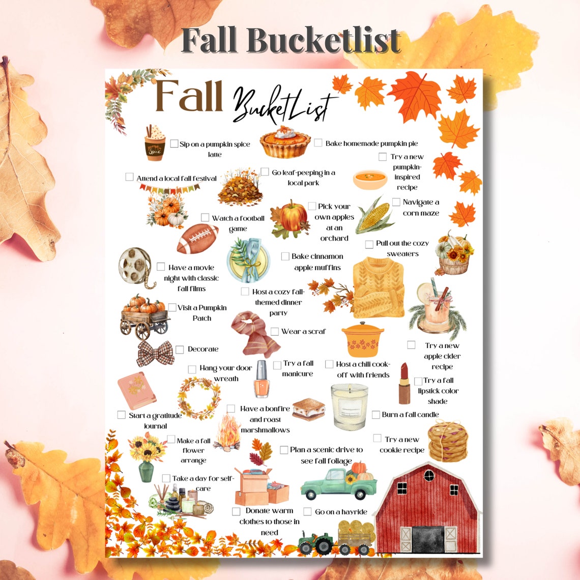 Fall Bucket List Printable | Instant Download | Fall Planner | Fall ...