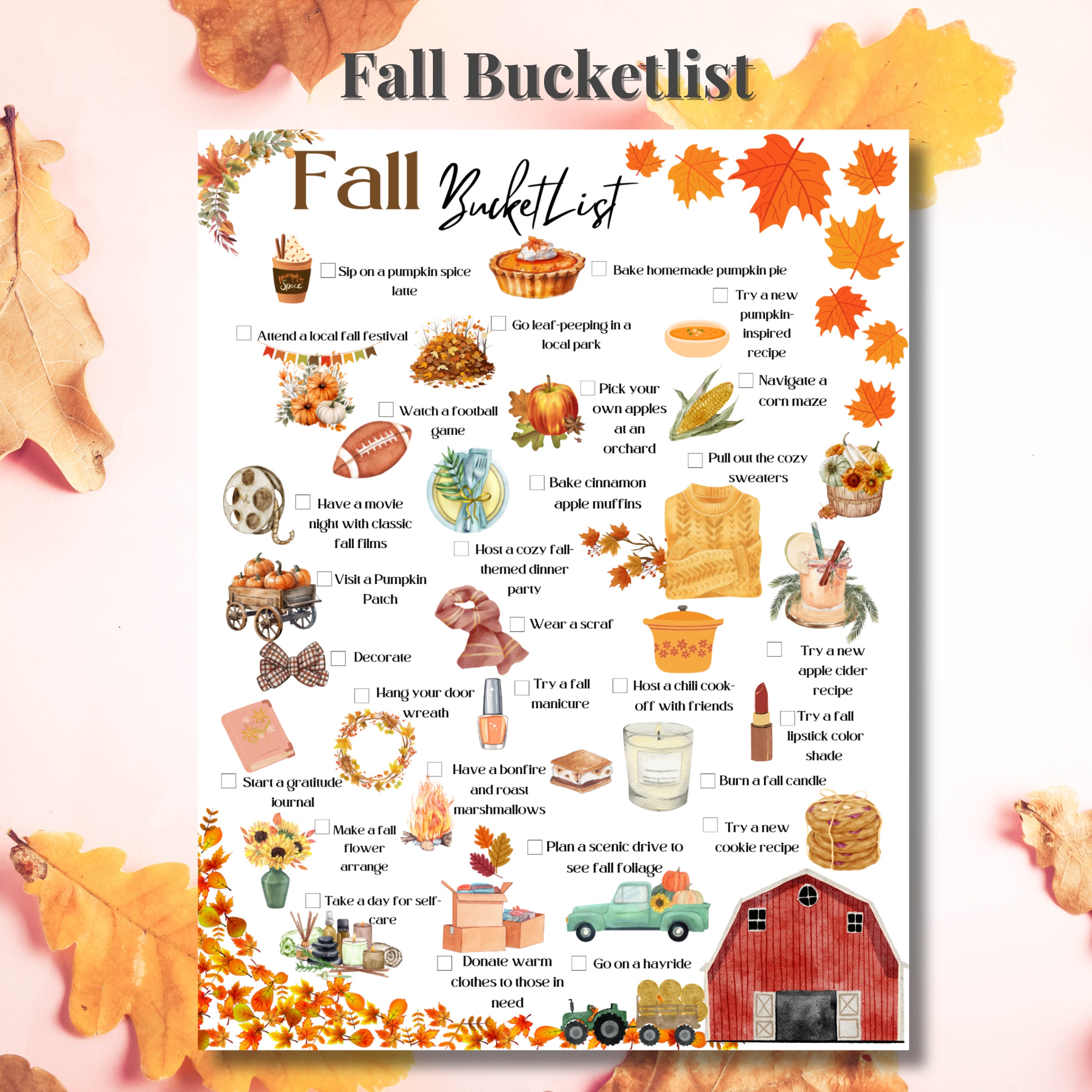 Fall Bucket List Printable | Instant Download | Fall Planner | Fall Decor Ideas | Bucket List ...