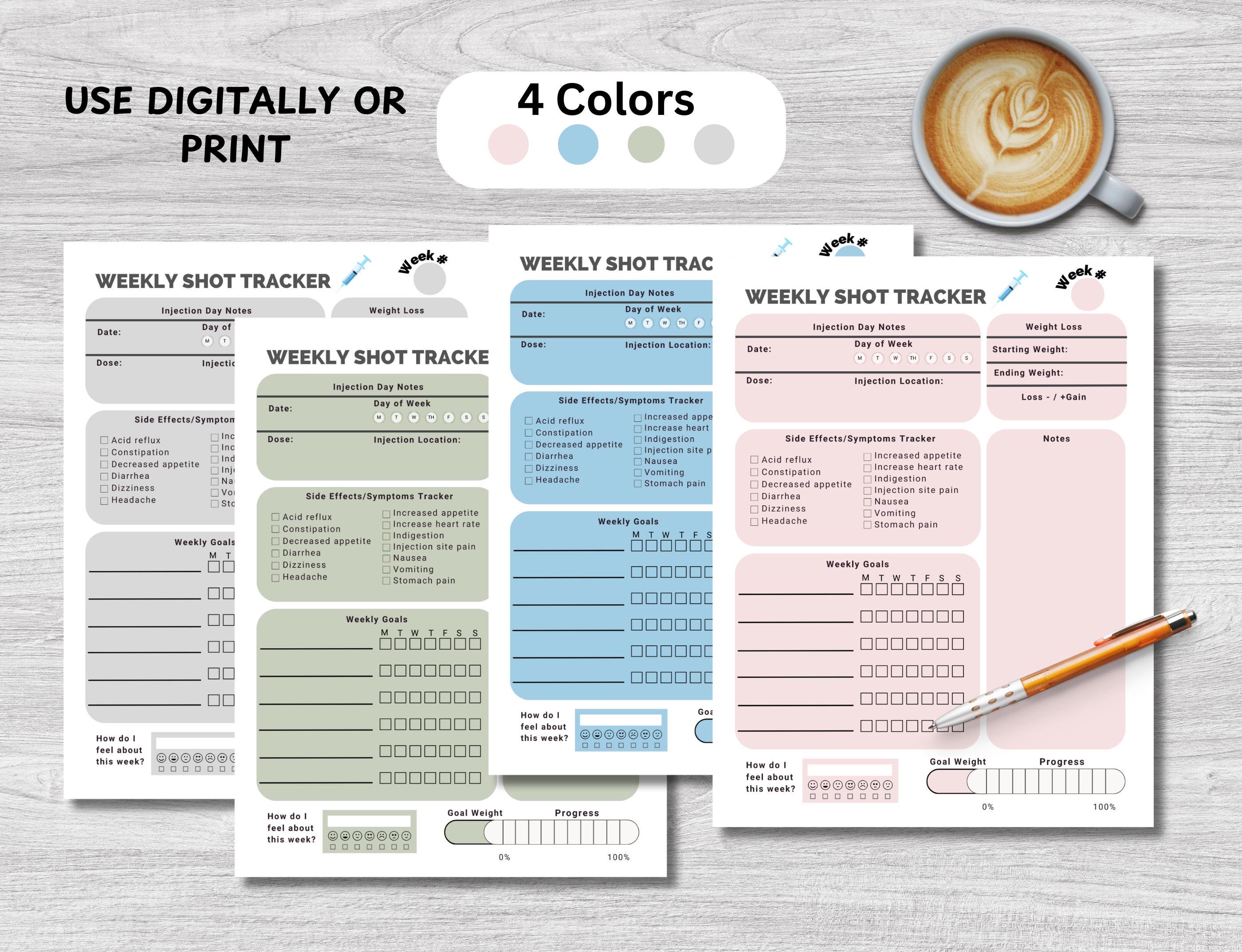 Symptom Tracker | GLP-1 Injection Tracker | Tirzepatide Weekly Log ...