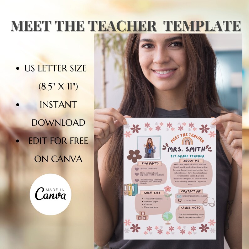 Meet the Teacher, Teacher Template, Back to School Flyer, Teacher ...