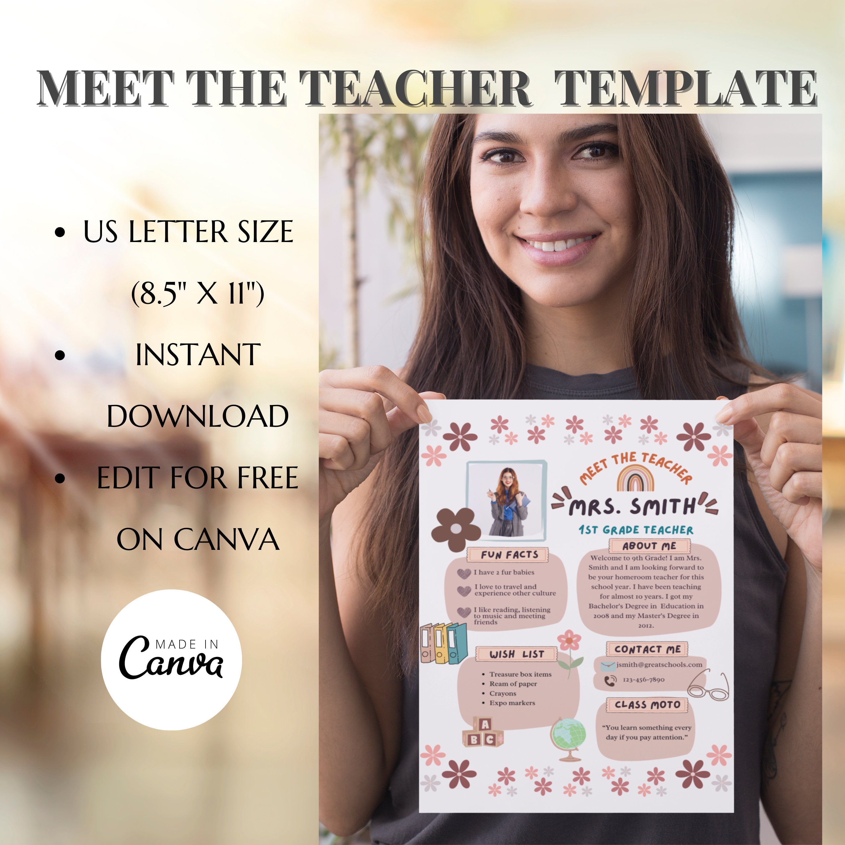 Meet the Teacher, Teacher Template, Back to School Flyer, Teacher ...