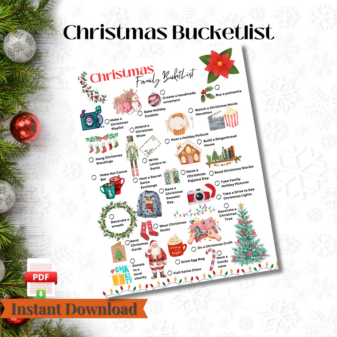 Christmas Bucket List Printable | Christmas to Do List | Winter Bucket ...