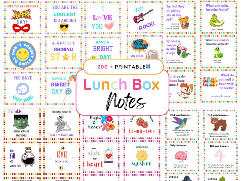 Lunch Notes Motivational Cards for Kids Lunch Box - Etsy
