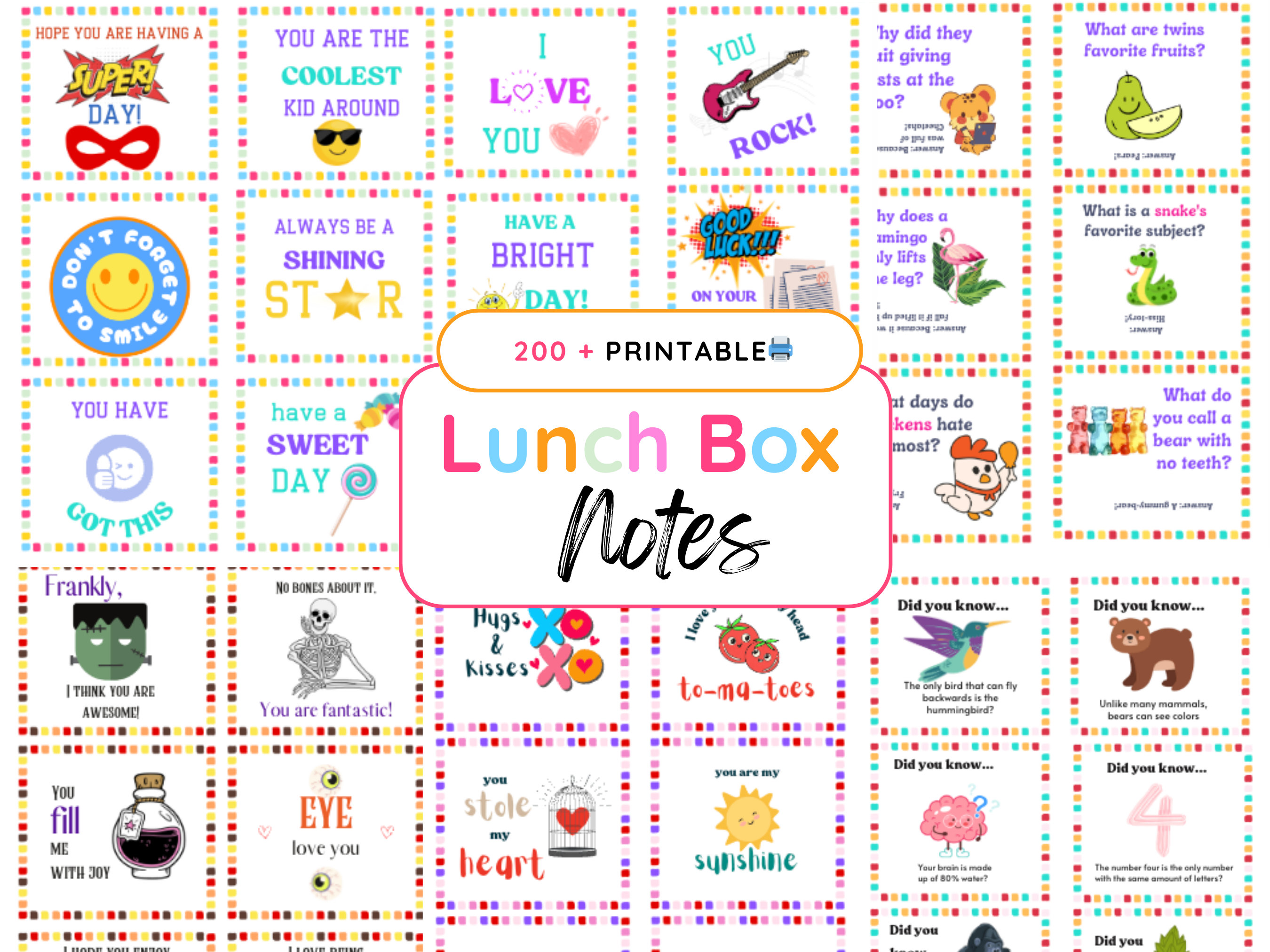 Lunch Notes Motivational Cards for Kids Lunch Box - Etsy