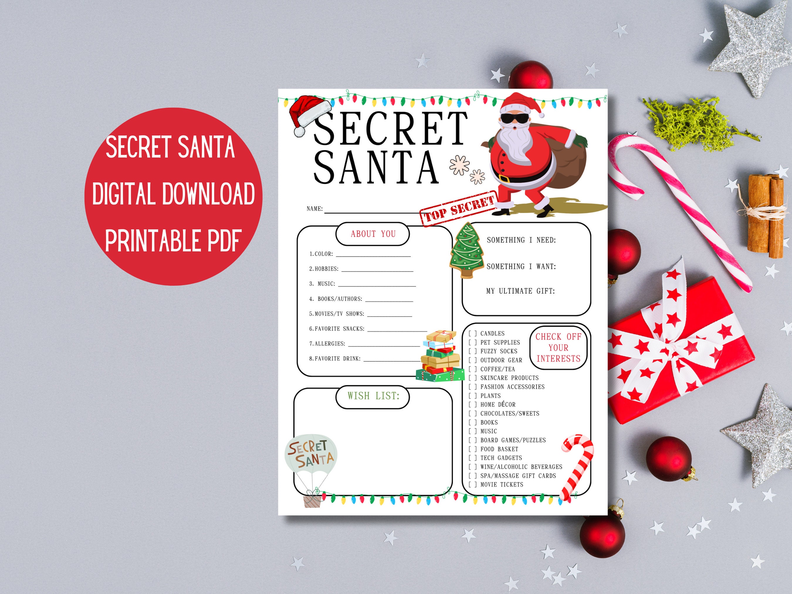 Printable Secret Santa Questionnaire | Secret Santa Party | Work Secret ...