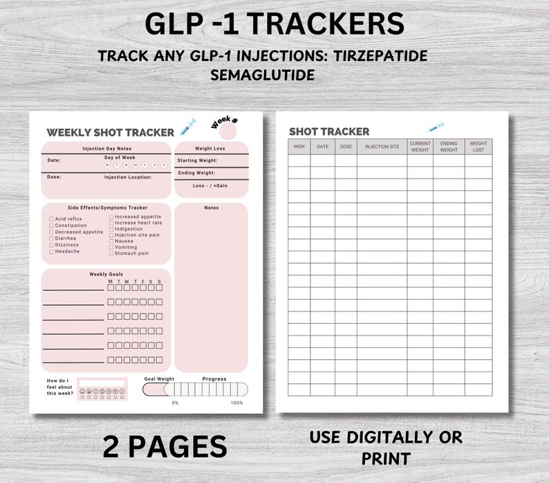 GLP-1 Injection Tracker | Tirzepatide Weekly Log | Semaglutide Chart ...