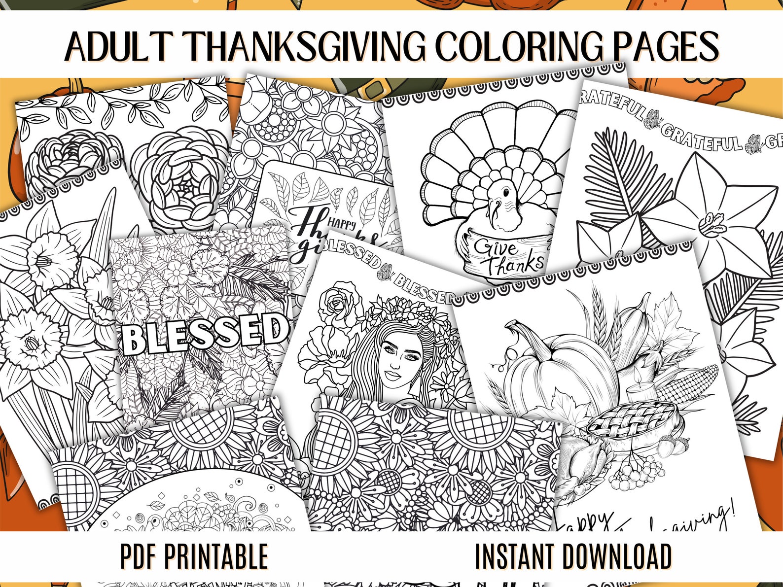 Fall Coloring | Printable Adult Coloring Page | Thanksgiving Coloring ...