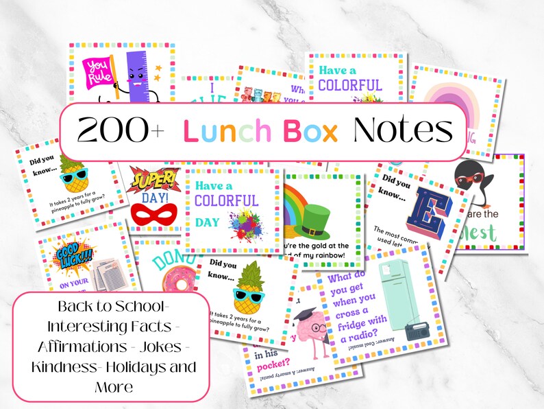 Lunch Notes Motivational Cards for Kids Lunch Box - Etsy